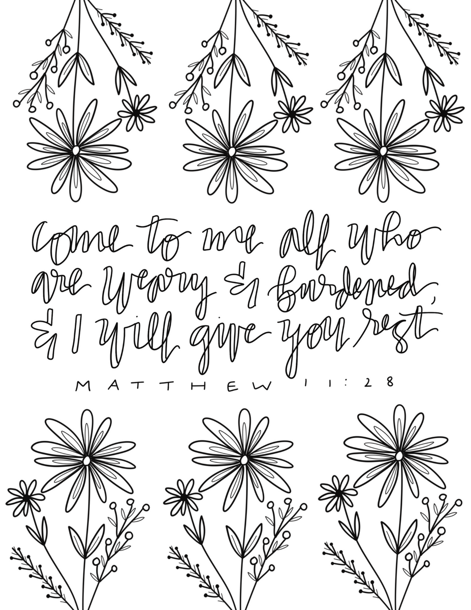 Bible Verse Coloring - Matthew 11 28| gofindgod.com