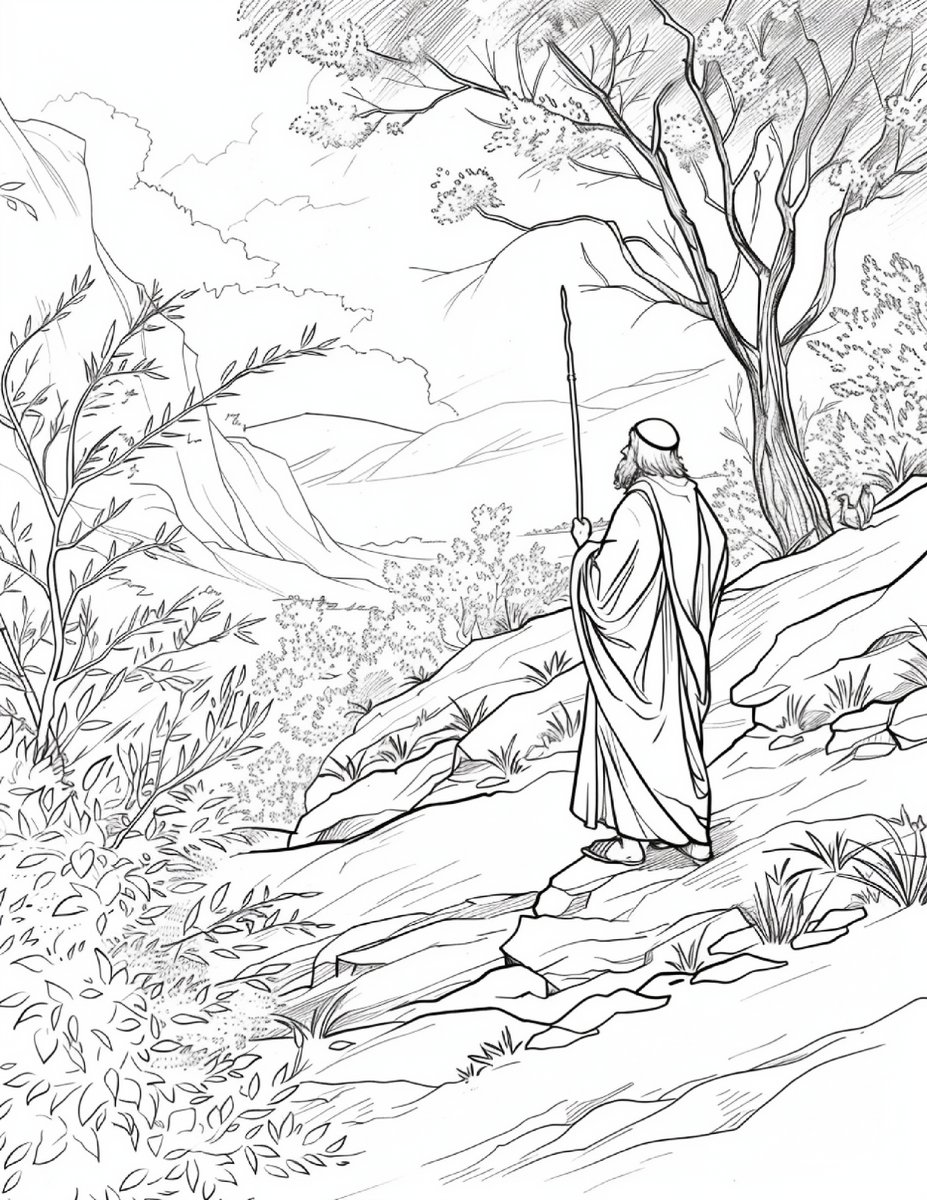 Moses Walking Through the Wilderness Bible Coloring| gofindgod.com