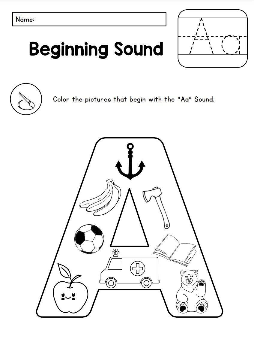 🎨 A-Z Beginning Sounds Alphabet Coloring Set – Fun Phonics Practice!| gofindgod.com